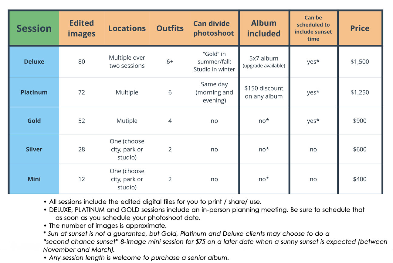 Prices & options - Center Stage Seniors