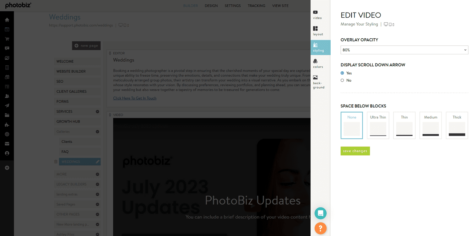 How To Use Video Blocks - PhotoBiz Knowledge Base