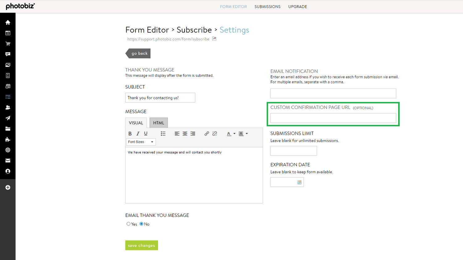 How Do I Set Up A Custom Confirmation Page For Form Submissions? - PhotoBiz Knowledge Base