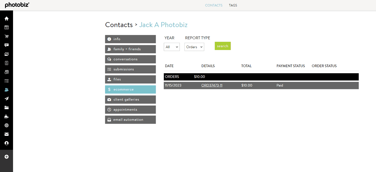 How Can I View A Specific Contact's Past Orders? - PhotoBiz Knowledge Base