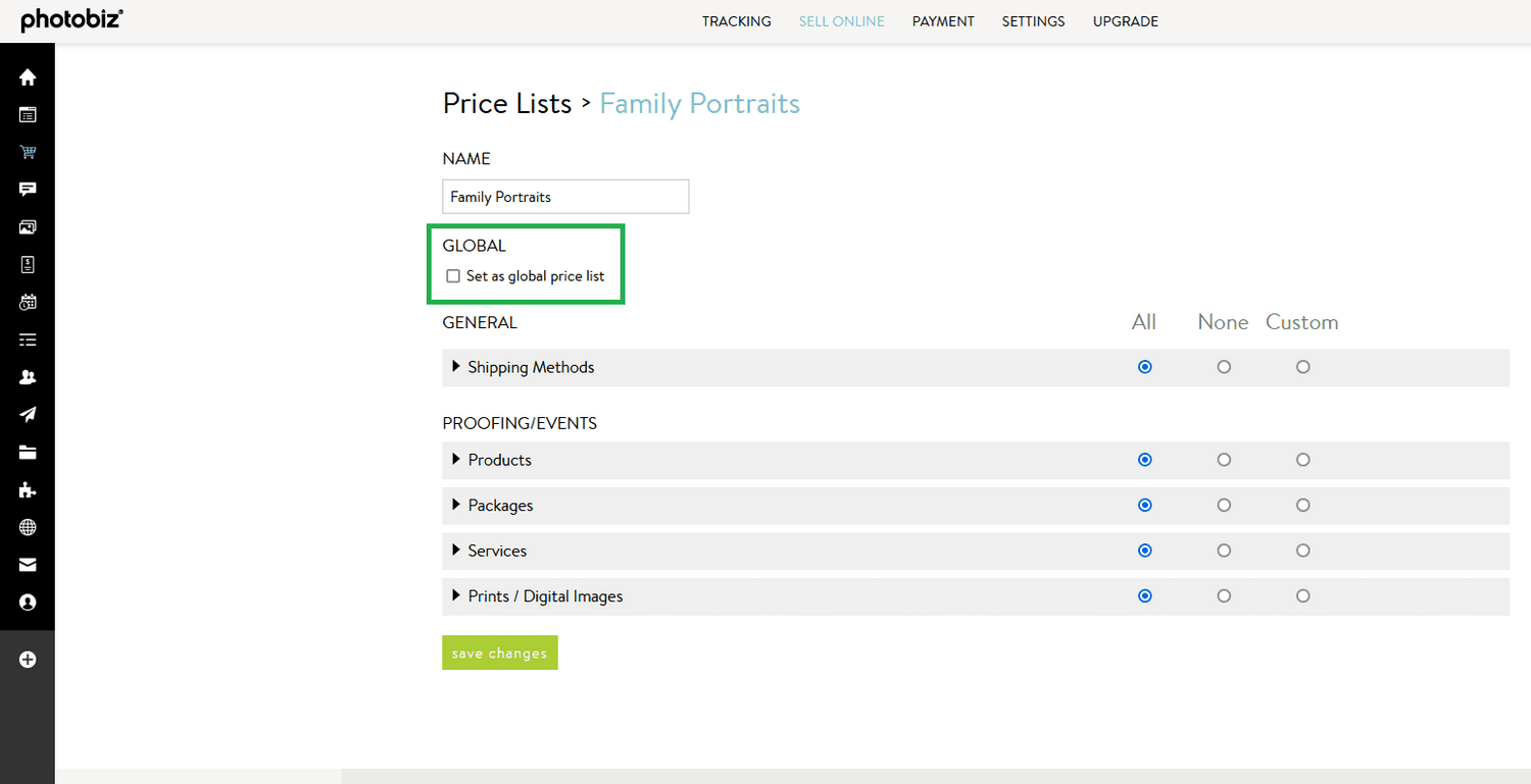 How do I set a price list as my global price list? - PhotoBiz Knowledge ...